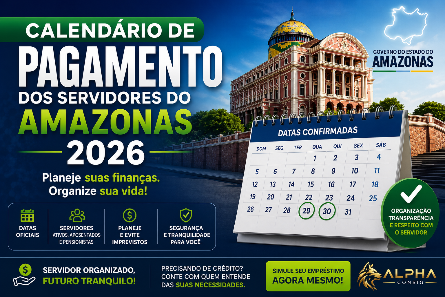 Calendário de Pagamento Servidores Amazonas 2026 Atualizado - Alpha Consig